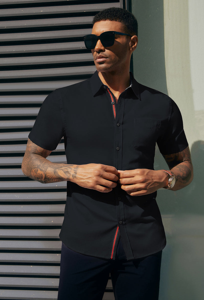 Men Basic Shirt Casual Short Sleeve Classic Collar Button-up Tops – PJ ...