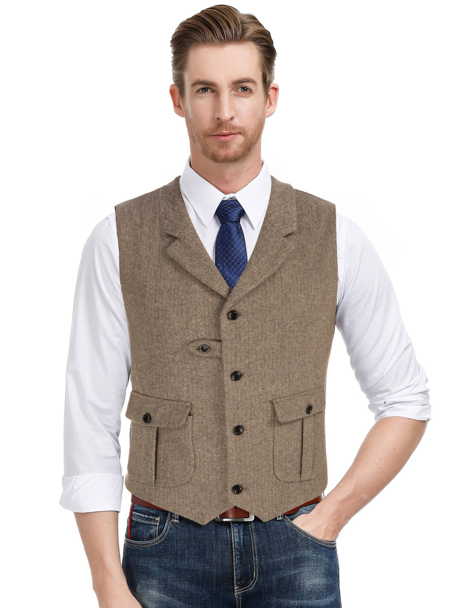 Men Notch Lapel Vest Coat Single Breasted Handkerchief Hem Cut-off Ves ...